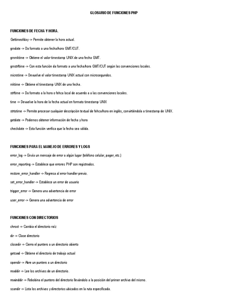 Glosario de Funciones PHP | PDF | Servidor web | Internet y web
