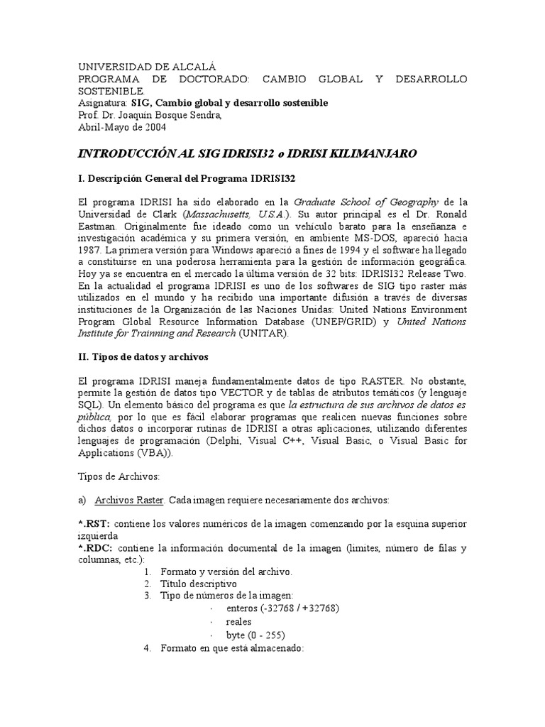 Introduccion IDRISI | PDF | Sistema de información geográfica | Archivo ...