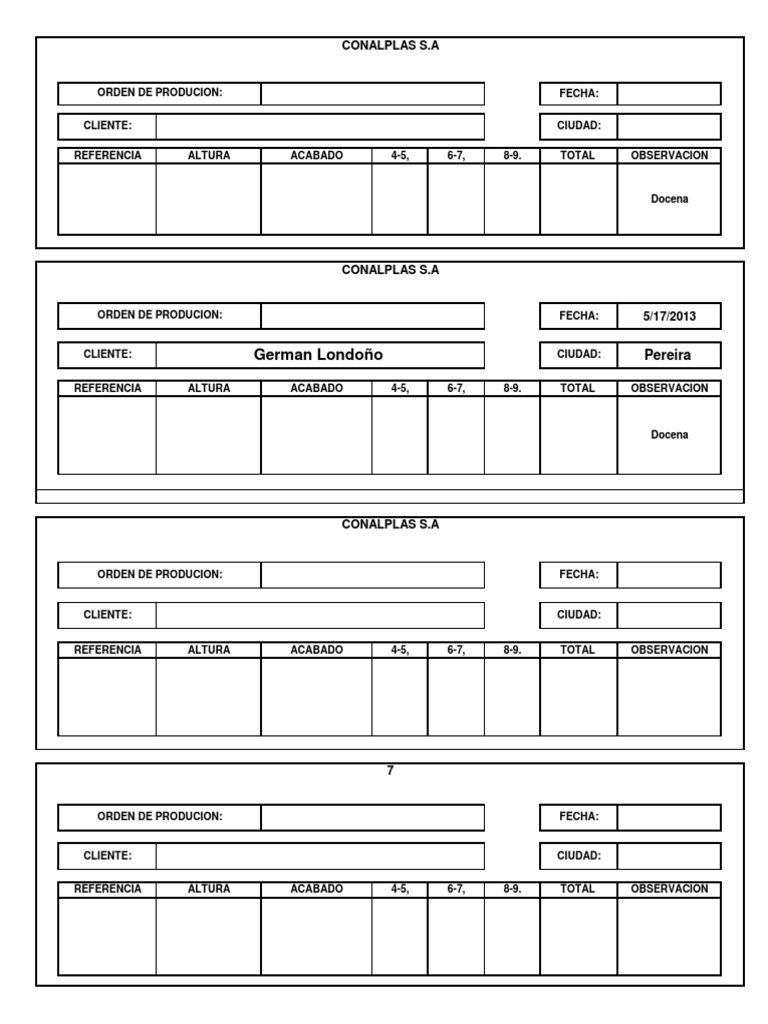 Formato Orden de Produccion | PDF