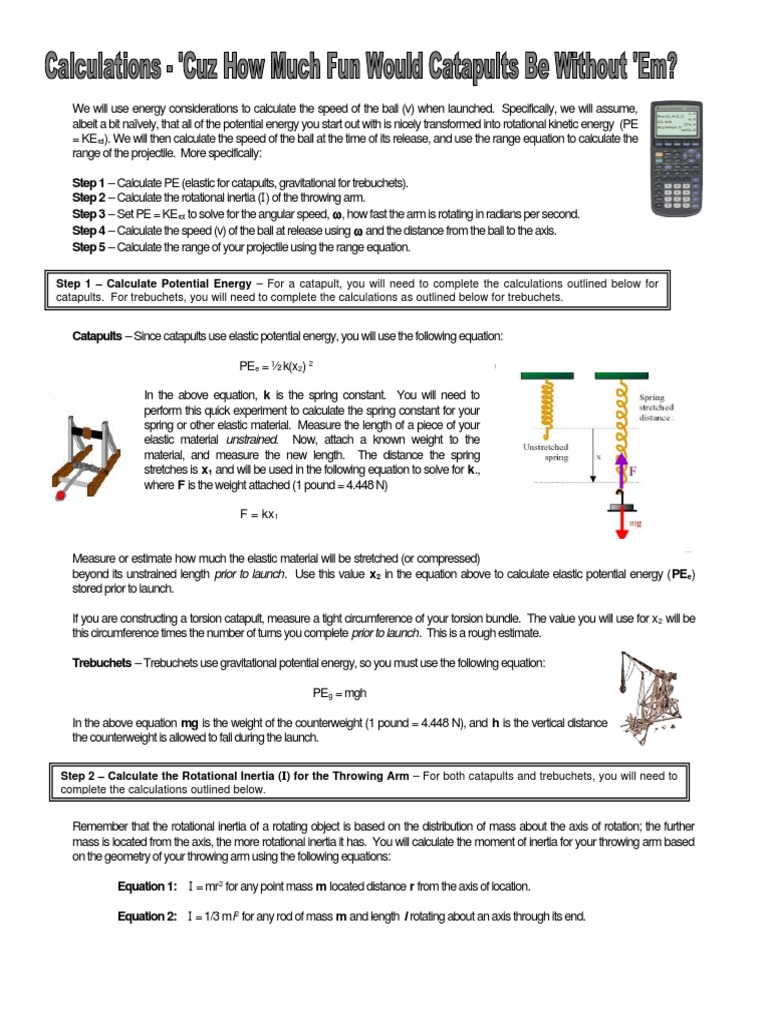 Catapult Calculations | PDF | Speed | Potential Energy