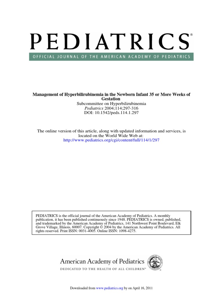 Gestation Management of Hyperbilirubinemia in The Newborn Infant 35 or ...