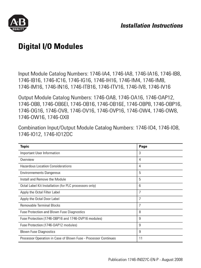 1746-Ib16 User Manual | PDF | Programmable Logic Controller | Fuse ...
