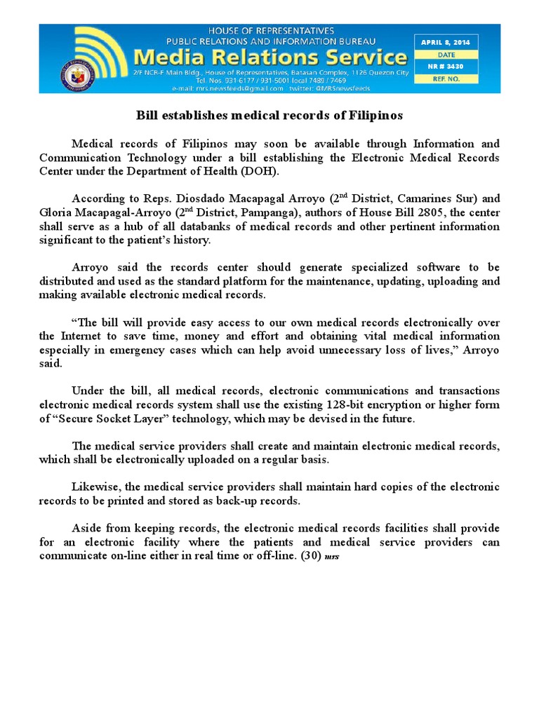 Electronic Medical Records Bill in Philippines | PDF | Medical Record ...