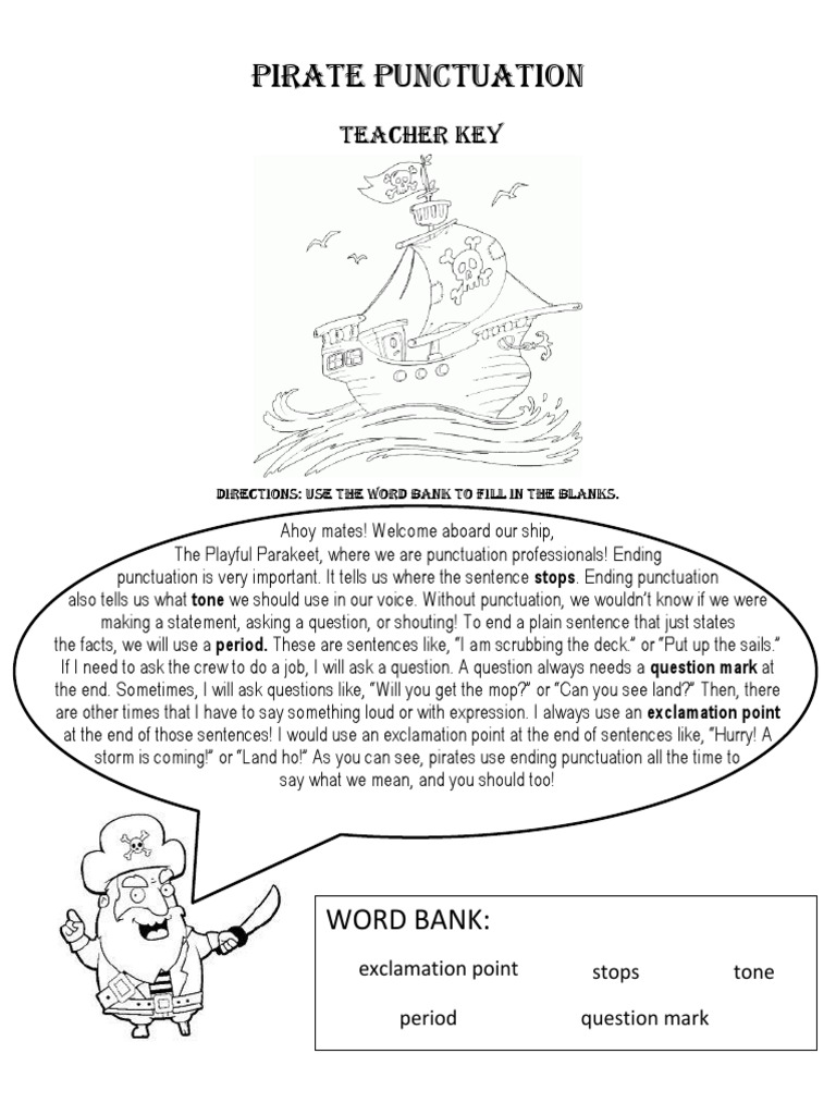 Pirate Punctuation Worksheet | PDF | Punctuation | Typographical Symbols