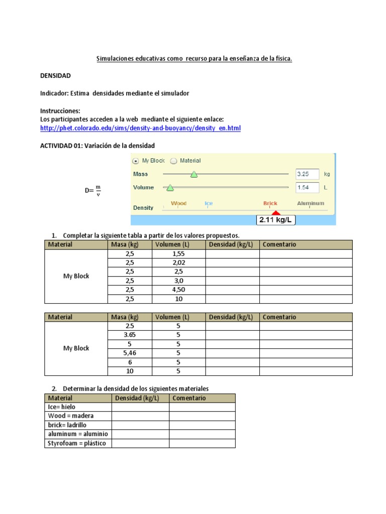 Actividades sobre Densidad en Física | PDF | Densidad | Kilogramo