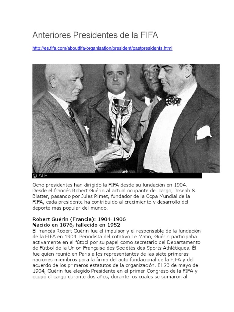 Anteriores Presidentes de La FIFA | PDF | FIFA | Asociación de Futbol