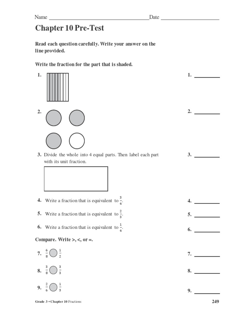 Fractions Pre - and Post-Assessment | PDF