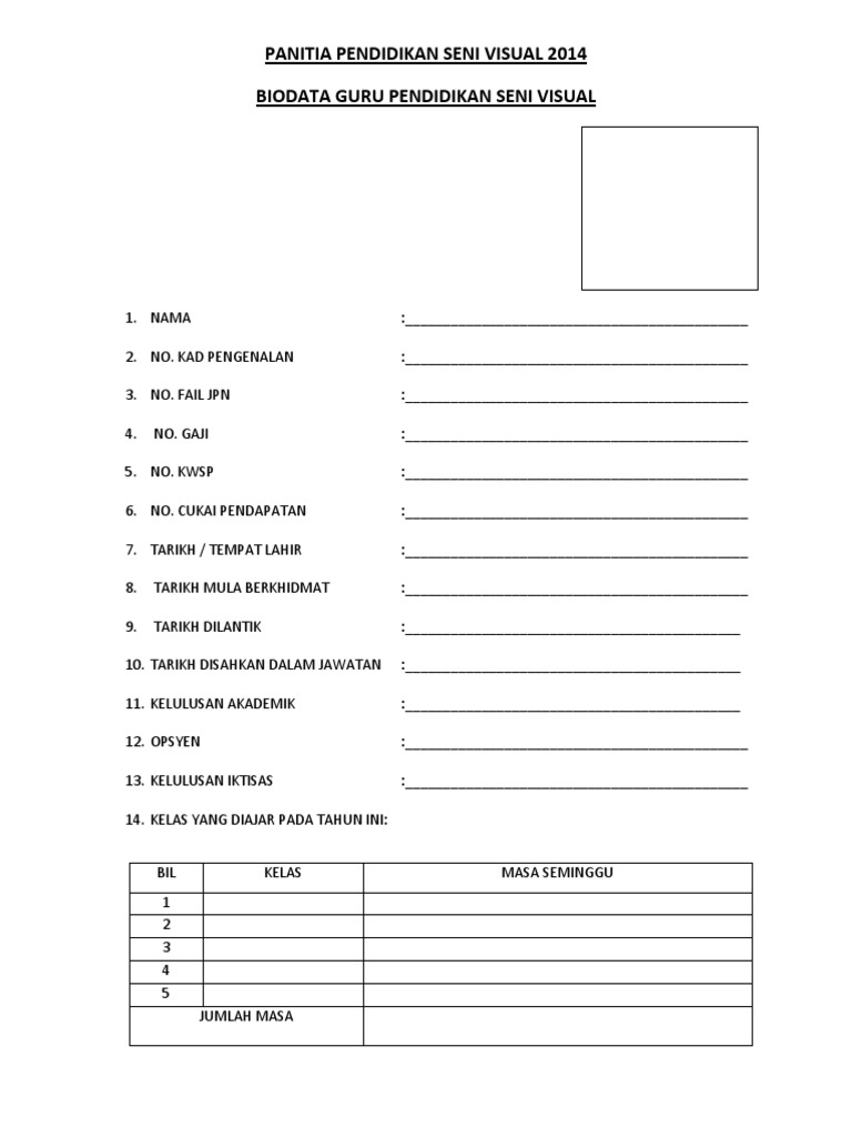 CONTOH Biodata Guru Panitia | PDF