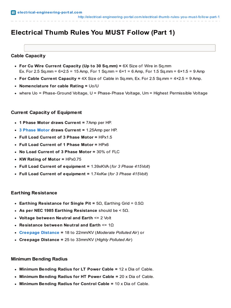 Electrical Thumb Rules (Part 1) | PDF | Insulator (Electricity) | Voltage