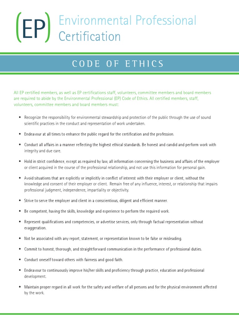 EP Code of Ethics for Environmental Professionals | PDF | Business ...