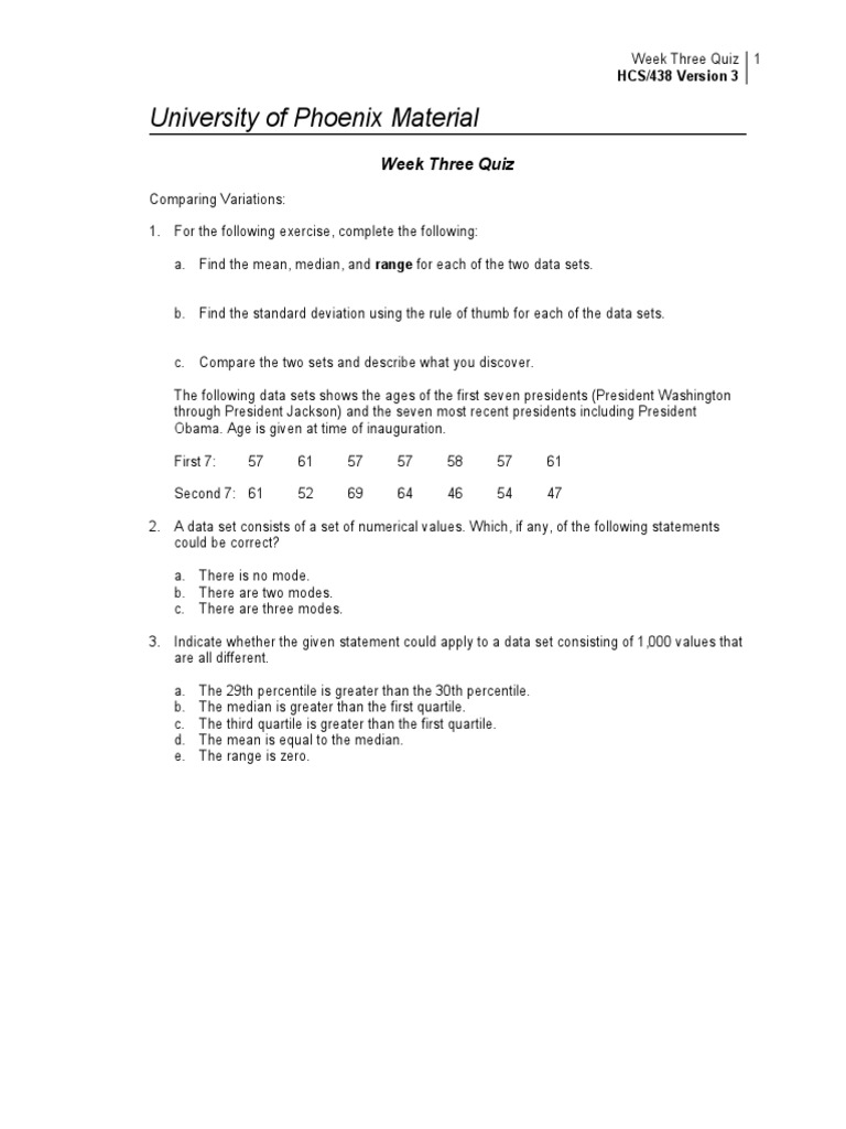 Week Three Quiz: Data Set Analysis | PDF