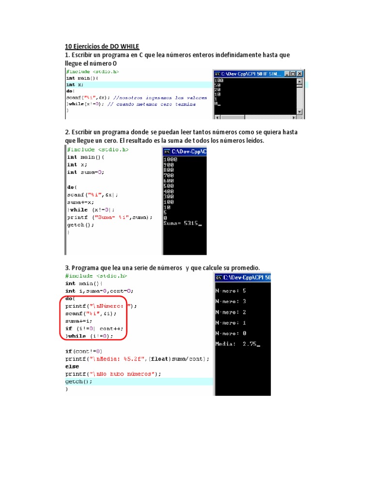 10 Ejercicios de Do While | PDF
