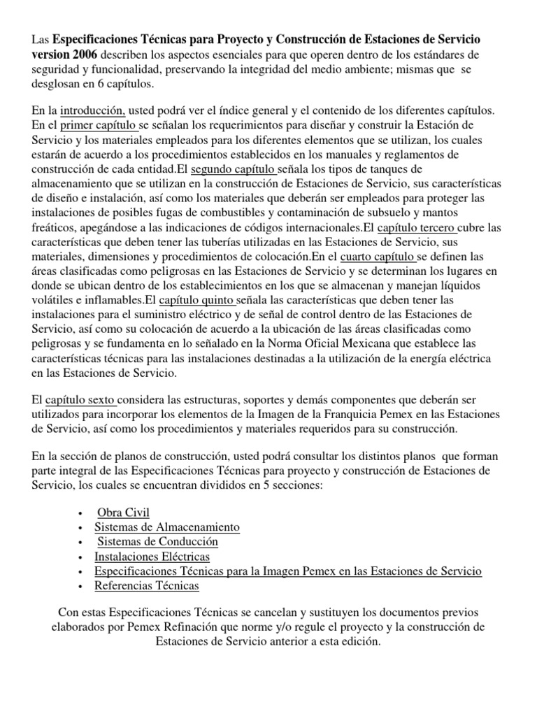 Las Especificaciones Técnicas Para Proyecto Y Construcción De