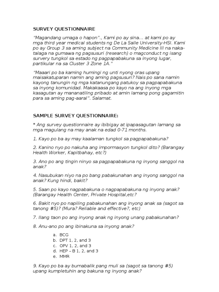 Survey Questionnaire | PDF