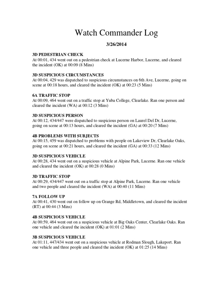 Daily Watch Commander Log Summary | PDF | Land Transport | Road Transport