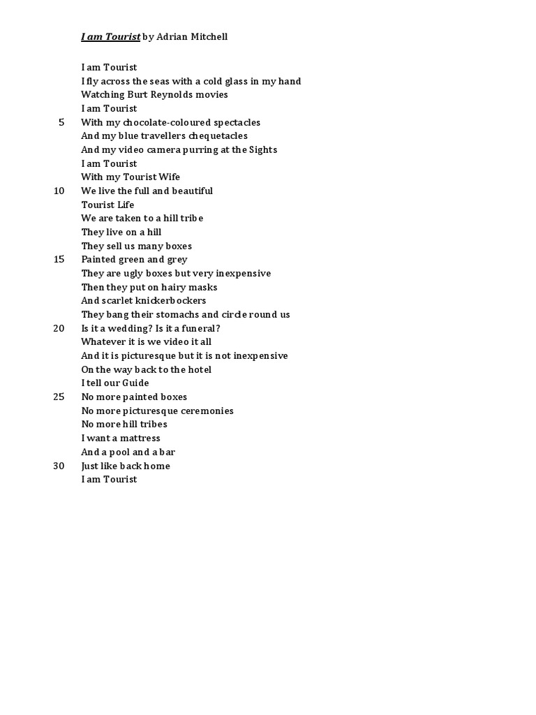 I Am Tourist: A Poem by Adrian Mitchell | PDF | Art