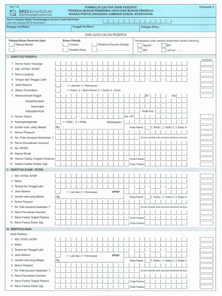 Formulir BPJS Pekerja Bukan Penerima Upah | PDF