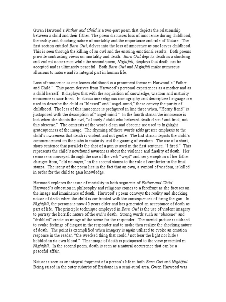 Harwood's Father and Child Analysis | PDF | Poetry