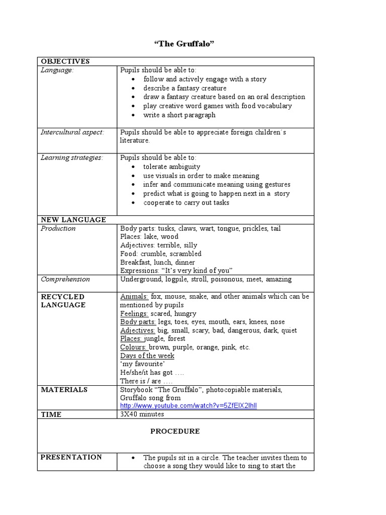 The Gruffalo | PDF | Storytelling | Vocabulary