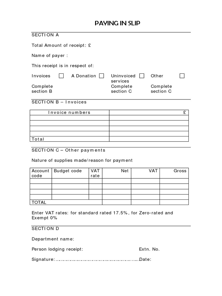 Payment Slip for Invoices & Donations | PDF