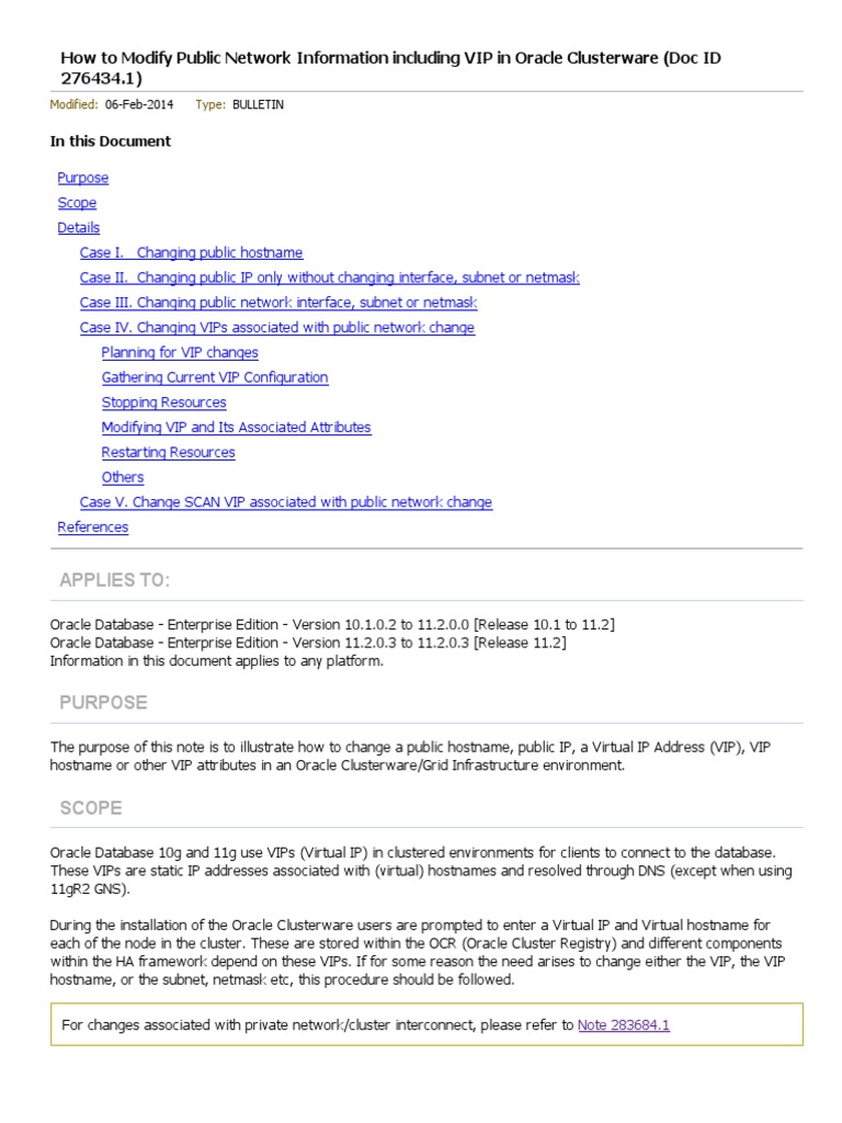 Modify Public Network 276434 | PDF | Ip Address | Oracle Database