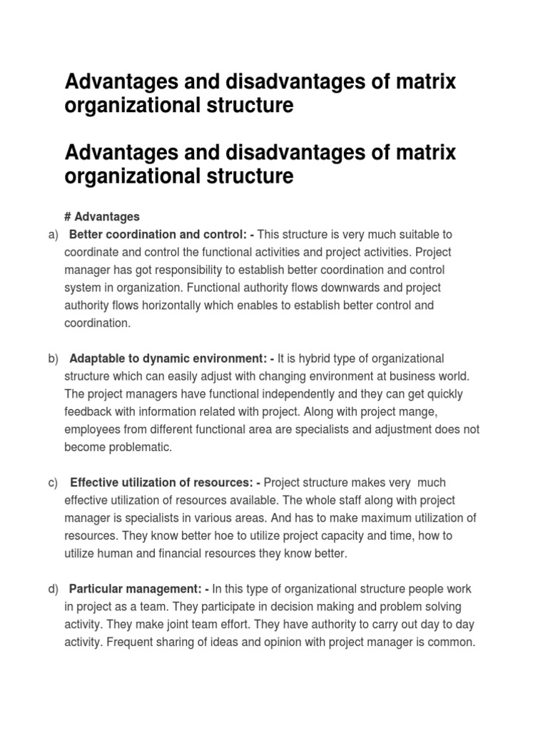Advantages and Disadvantages of Matrix Organizational Structure ...
