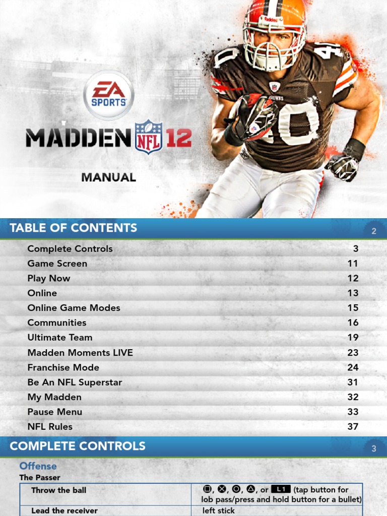 EA Sports Madden NFL 12 Game Manual | American Football | Touchdown ...