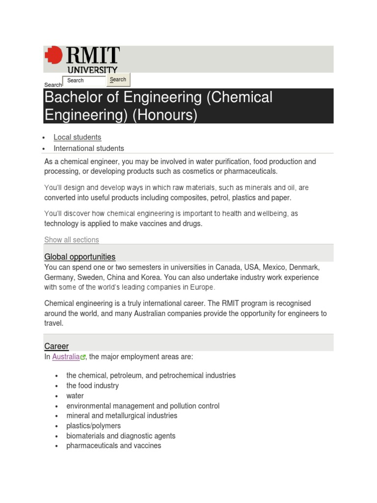 Bachelor of Engineering (Chemical Engineering) (Honours) : Local ...