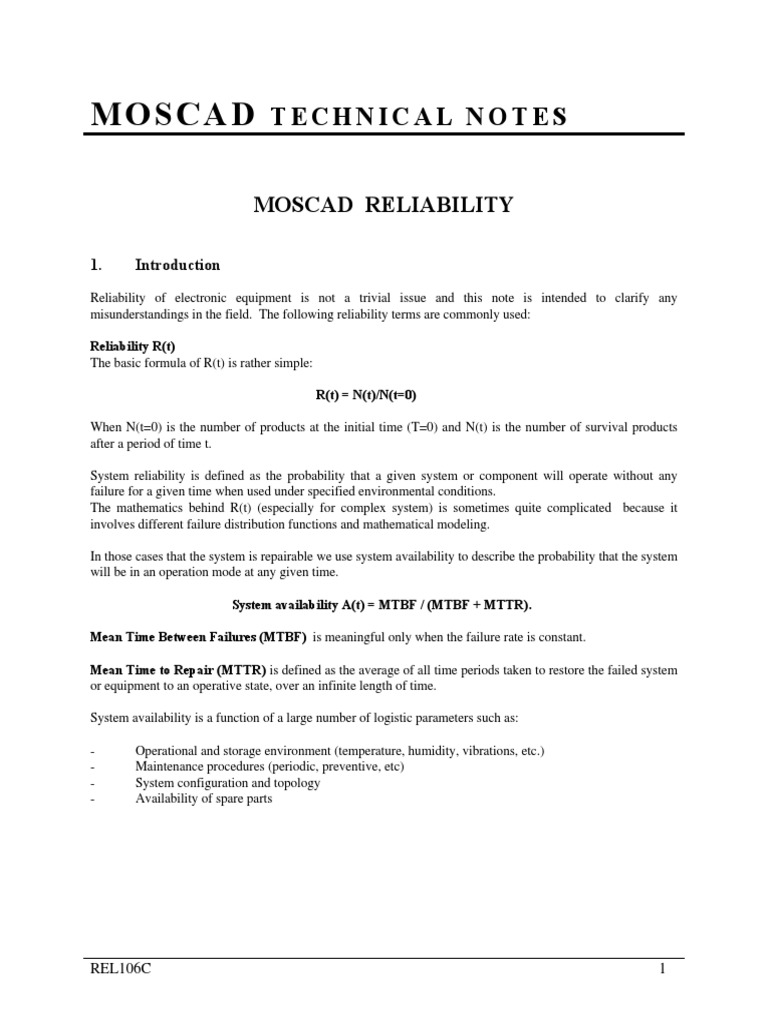 MOSCAD Reliability | PDF | Reliability Engineering | Systems Theory