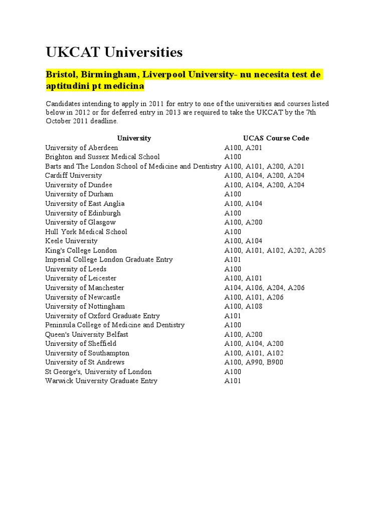 UKCAT Universities: Bristol, Birmingham, Liverpool University-Nu ...