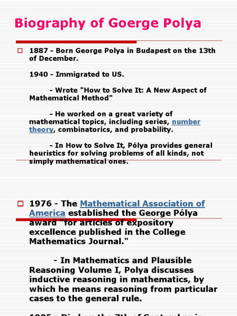 Biography of Goerge Polya: Number Theory | PDF | Applied Mathematics ...