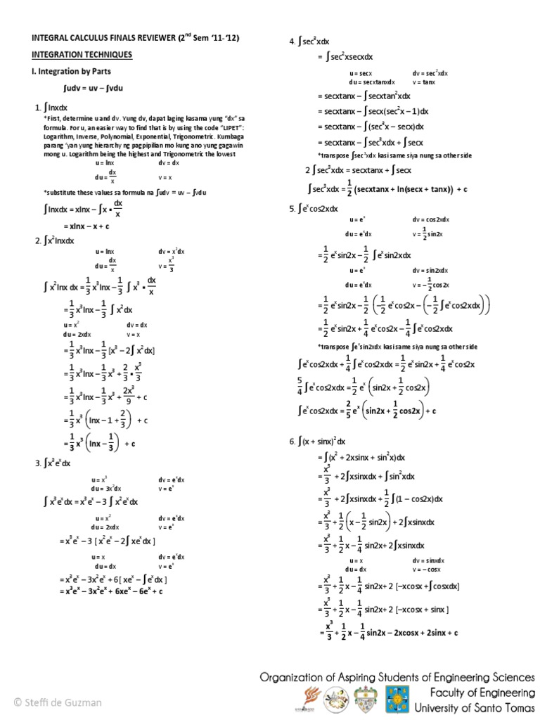 Integral Calculus Integration Guide | PDF | Geometric Measurement ...