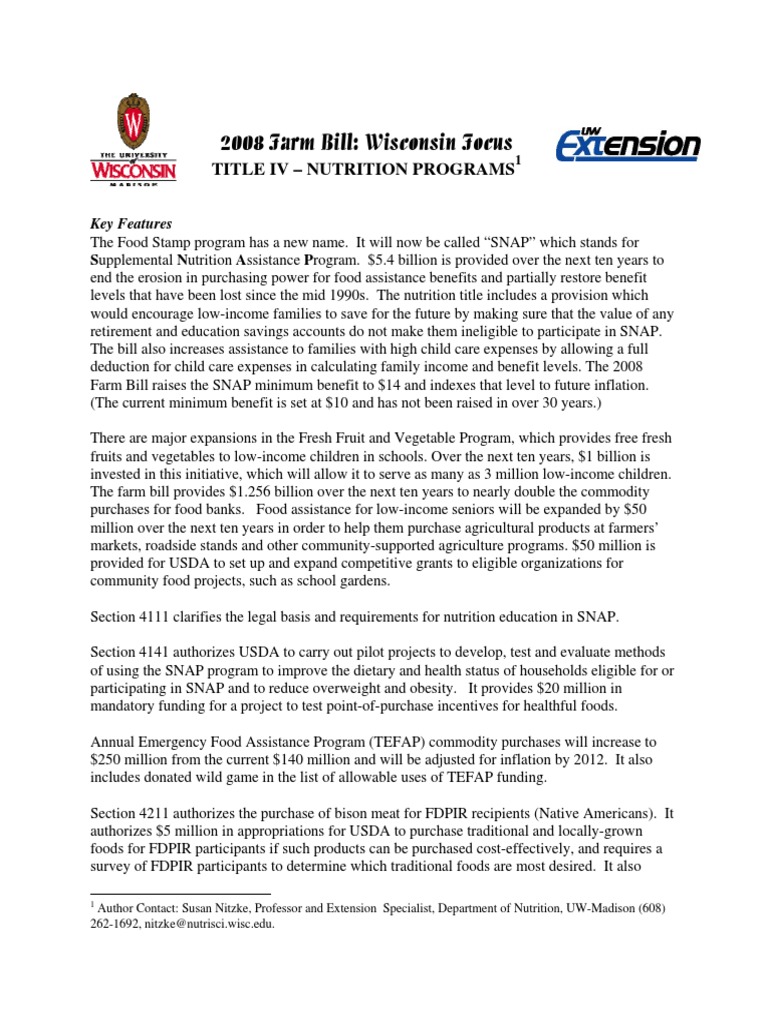 Farm Bill Nutrition | PDF | Supplemental Nutrition Assistance Program ...