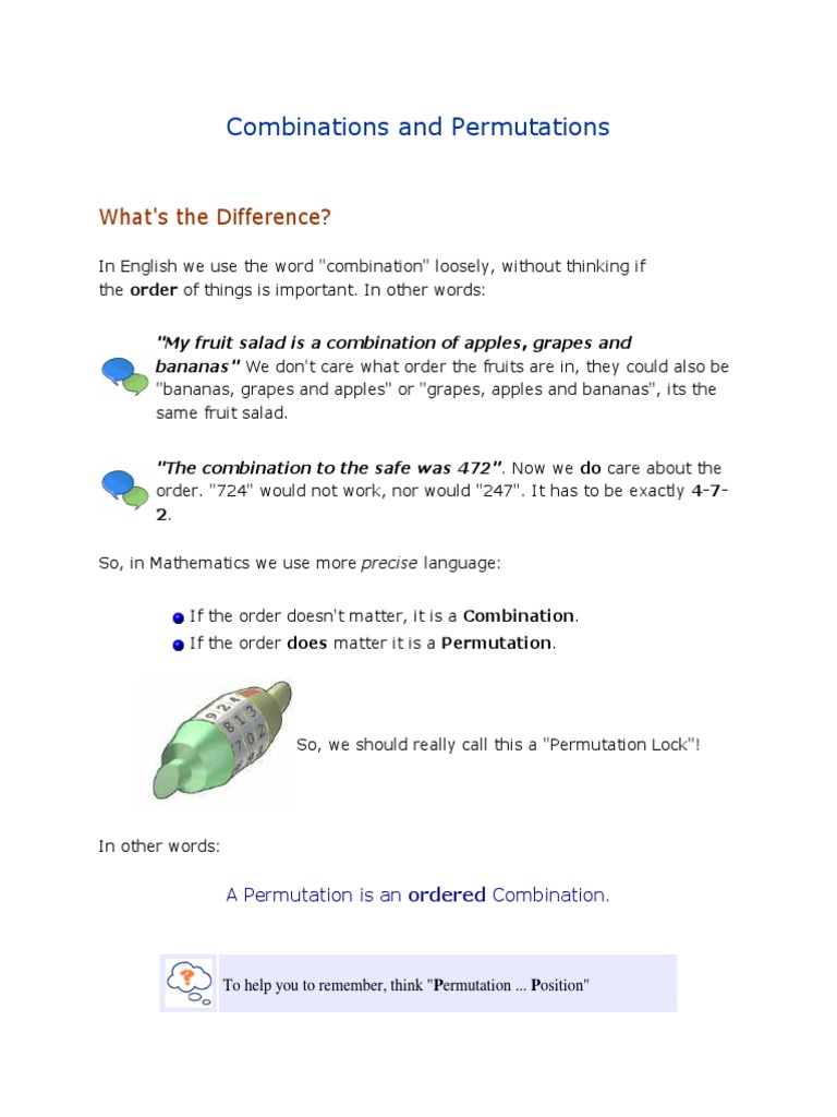 Combinations vs. Permutations Explained | PDF | Permutation ...