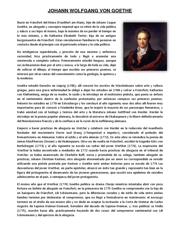 Biografía de Johann Wolfgang von Goethe | PDF | Johann Wolfgang von ...