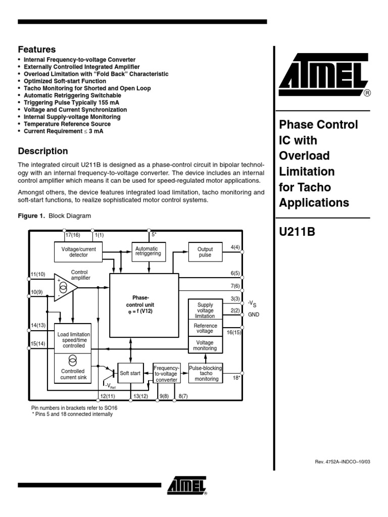 Phase Control IC With Overload Limitation For Tacho Applications U211B ...
