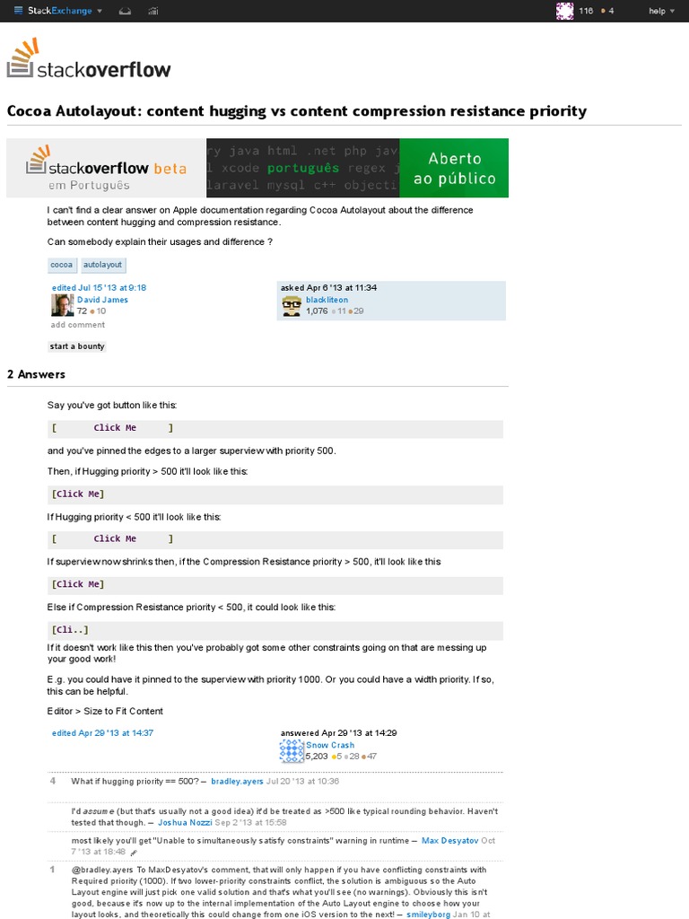 Cocoa Autolayout Content Hugging Vs Content Compression Resistance Priority Pdf Computing