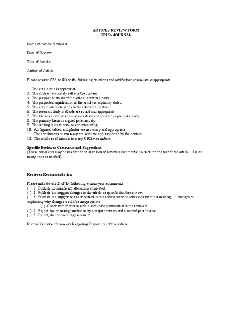 Article Review Evaluation Form | PDF | Finance & Money Management ...
