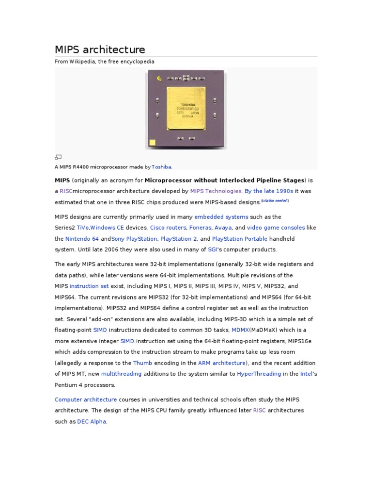 MIPS Architecture | PDF | Central Processing Unit | Cpu Cache
