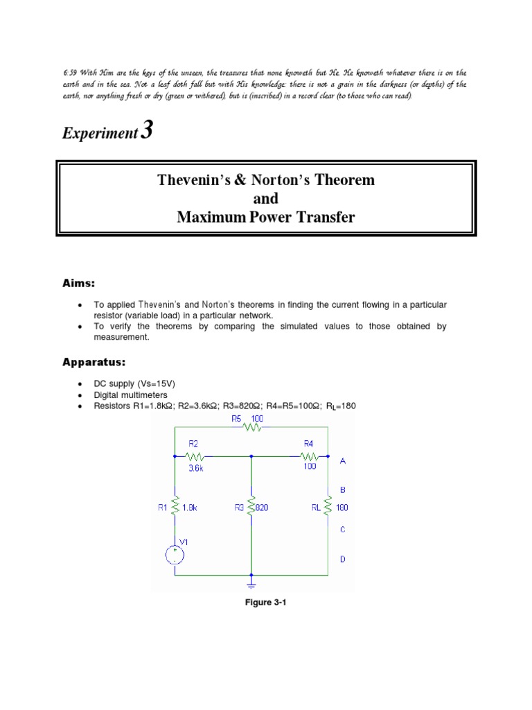 Experiment: Thevenin's & Norton's Theorem and Maximum Power Transfer ...