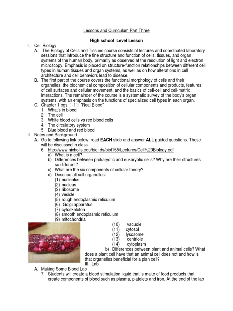 High School Cell Biology Curriculum | PDF | Cytoplasm | Cell (Biology)