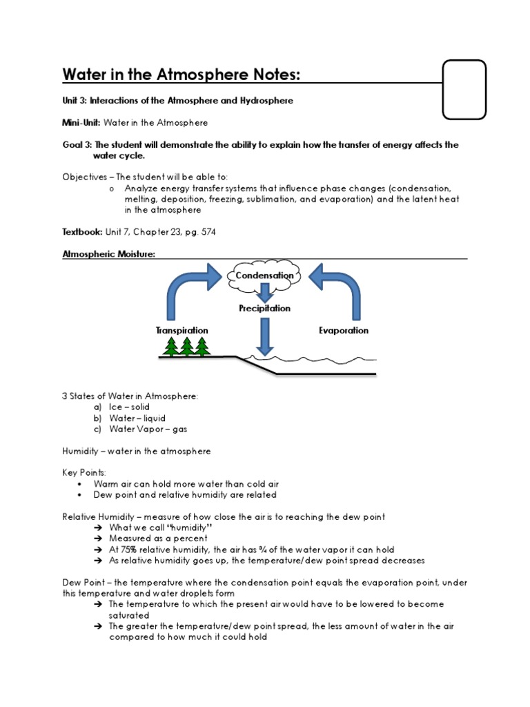 17 Water in The Atmosphre Notes - Teacher | PDF | Water Vapor ...