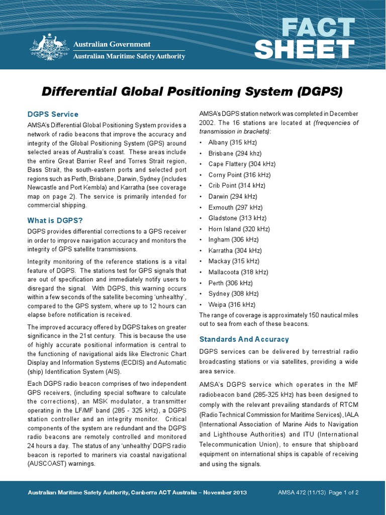 Sheet: Differential Global Positioning System (DGPS) | PDF | Global ...