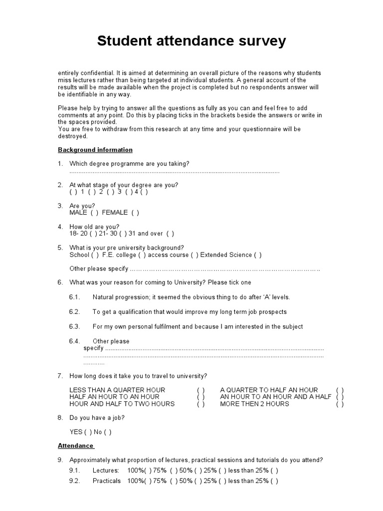 Student Attendance Survey: Background Information | PDF | Lecture ...