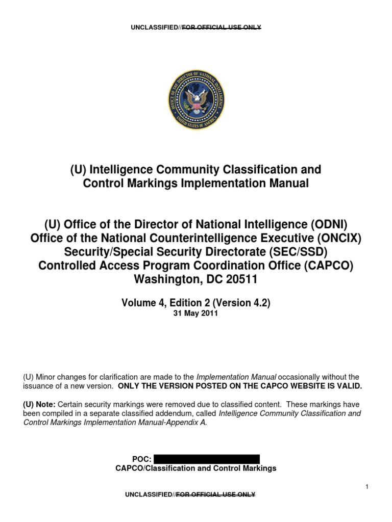 U Intelligence Community Classification And Control Markings Implementation Manual V4 2