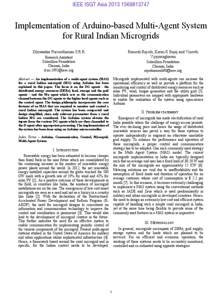 Implementation Of An Arduino Based Multi Agent System For Monitoring And Controlling Parameters