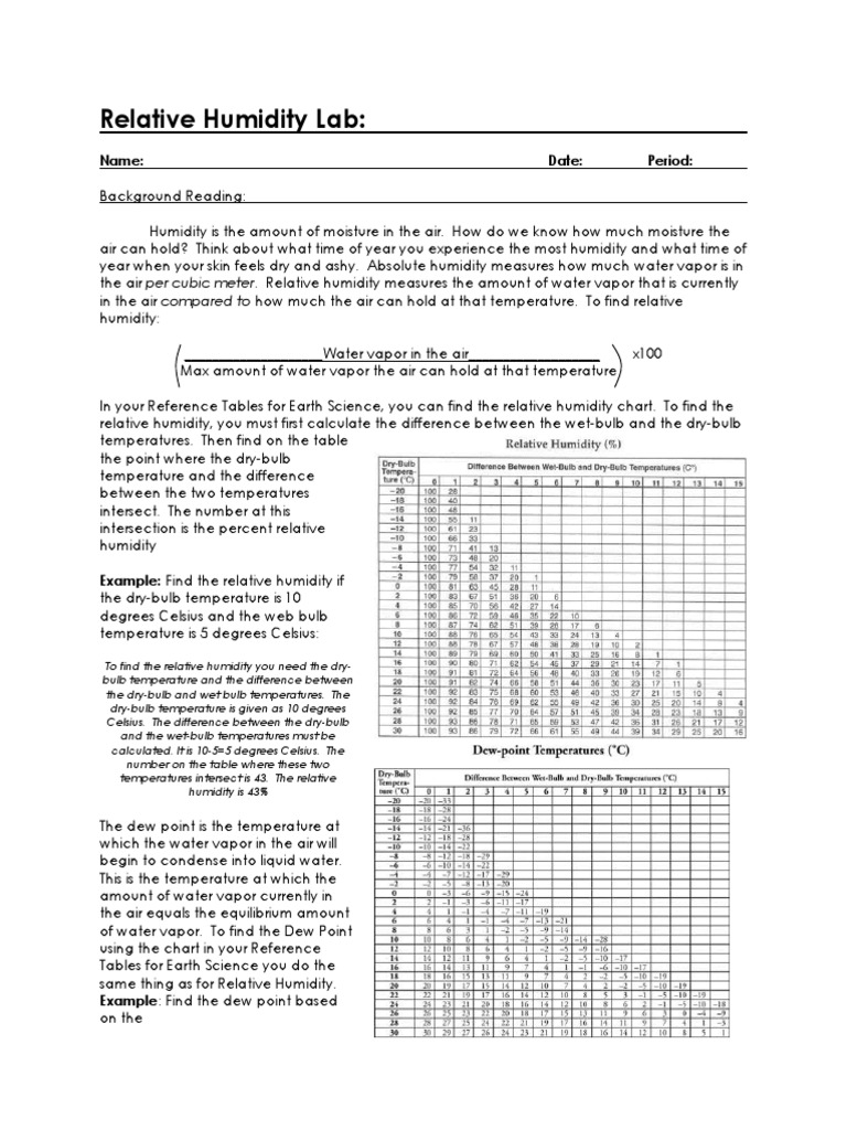 Relative Humidity and Dew Point Lab | PDF | Humidity | Water Vapor