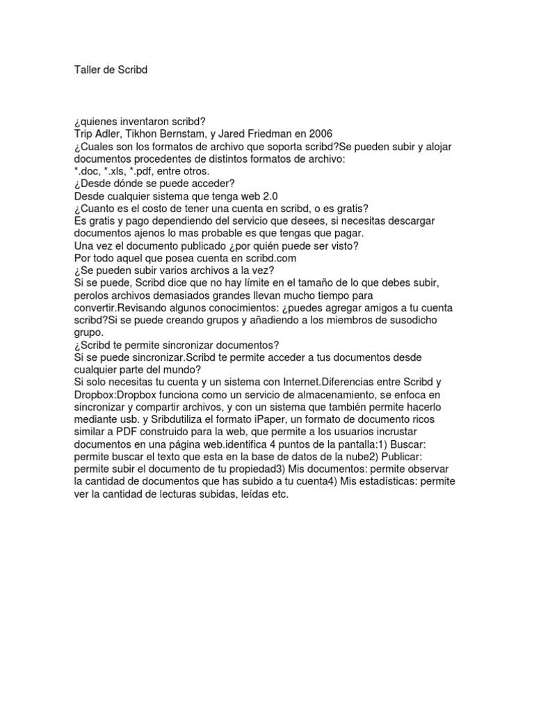 Taller de Scribd | PDF | Scribd | Formato de Documento Portable