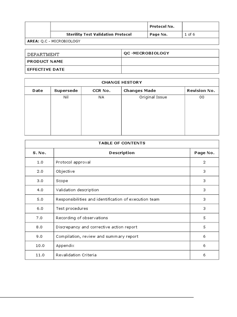 Sterility Test Validation Protocol | PDF