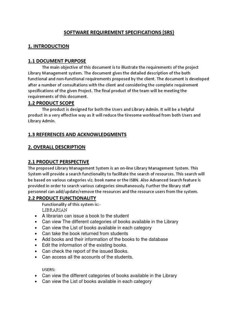 SRS for Library Management System | Microsoft Windows | Libraries